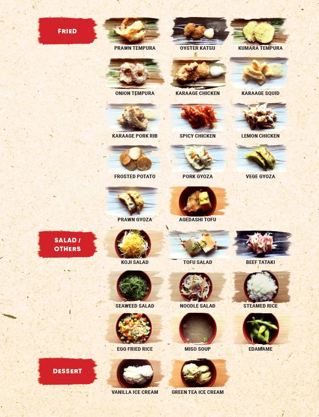 Menu at Koji Teppanyaki & Grill Timaru restaurant, Timaru