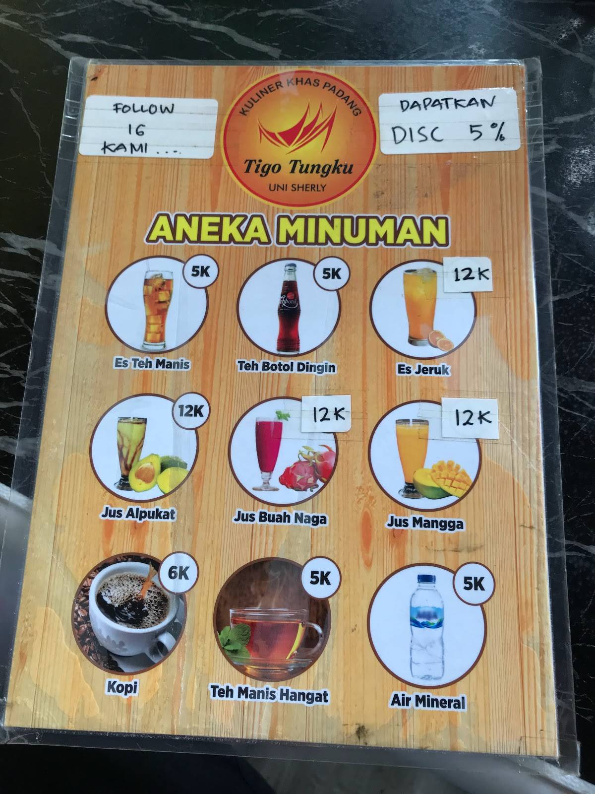Carta del restaurante Kuliner Khas Padang Tigo Tungku Uni Sherly, Bogor