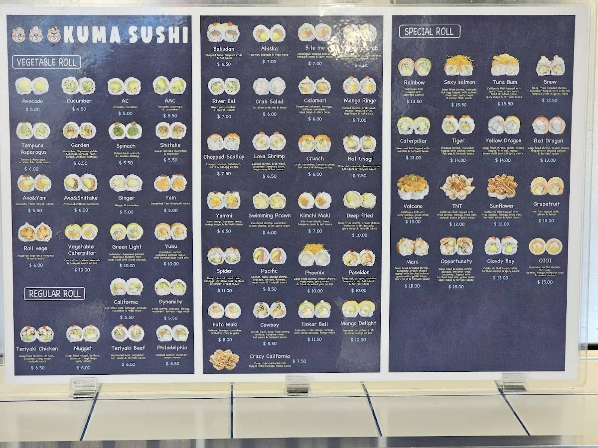 Menu at Kuma Sushi restaurant, Winnipeg