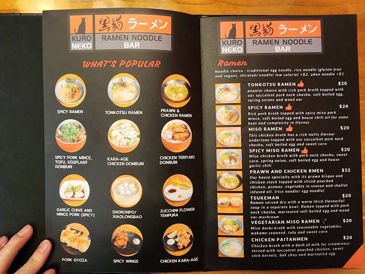 Menu at Kuroneko Ramen Noodle Bar, Sutherland