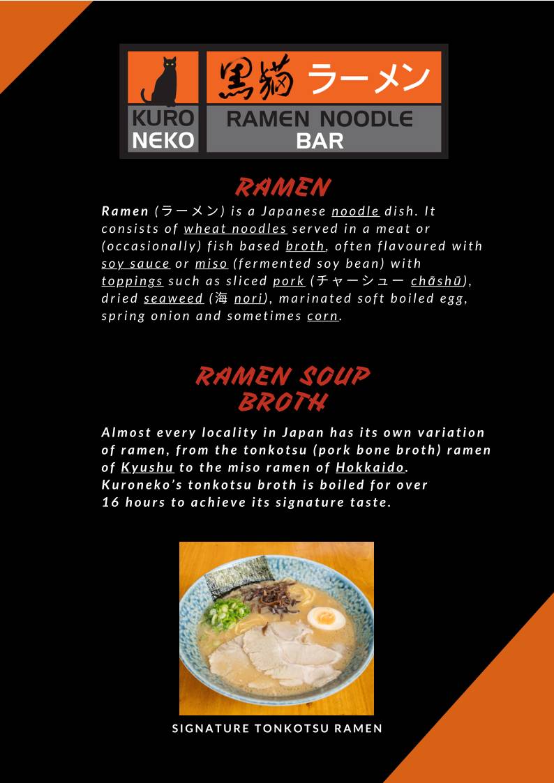 Menu at Kuroneko Ramen Noodle Bar, Sutherland