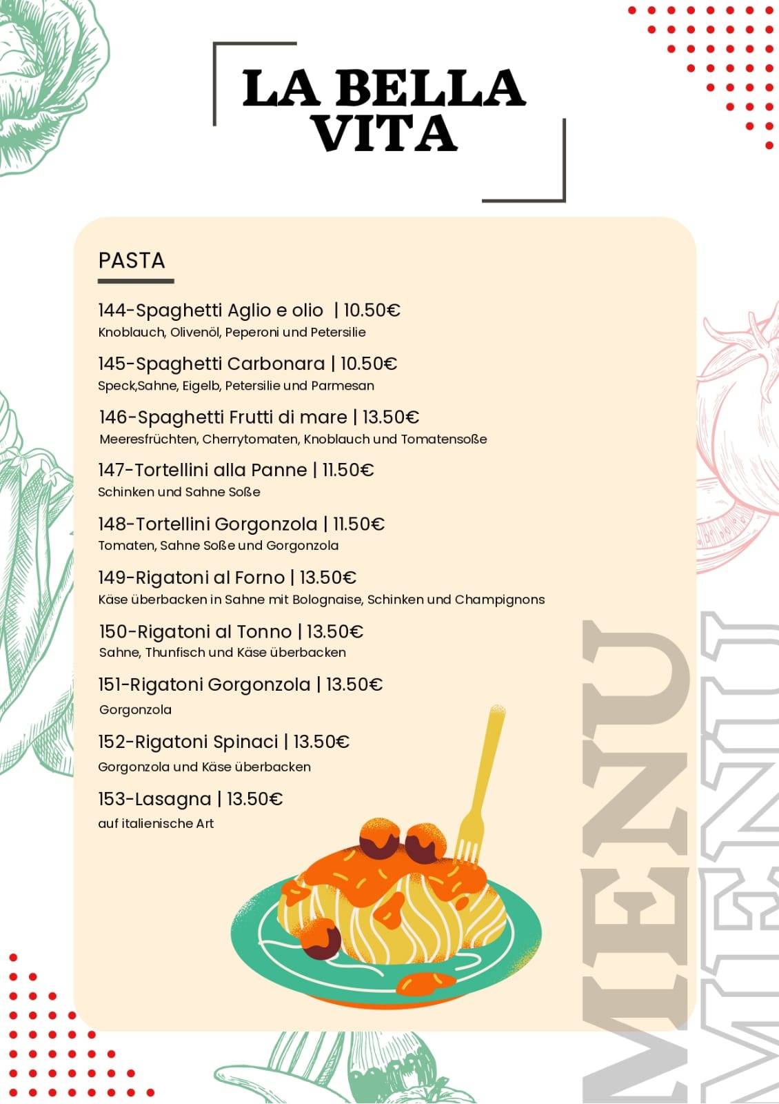 Speisekarte von LA BELLA VITA restaurant, Twistringen