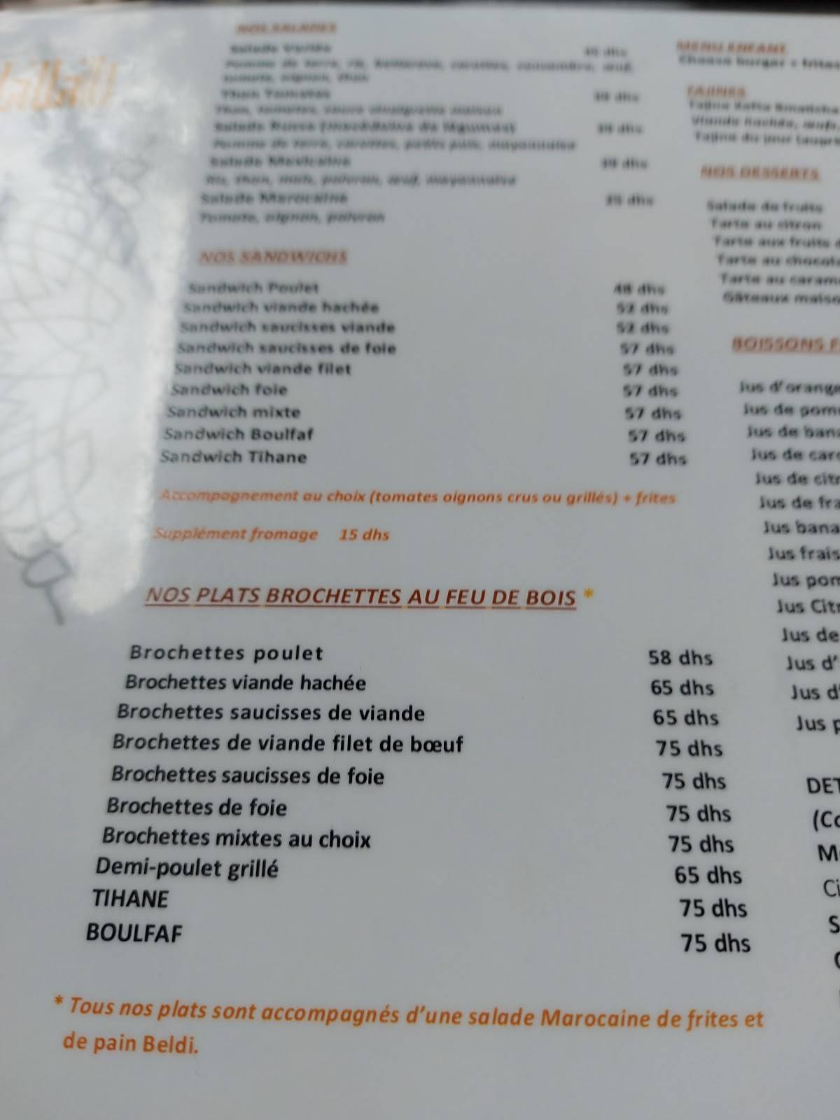 Menu au Restaurant LALLA Mahaj Riad, Rabat