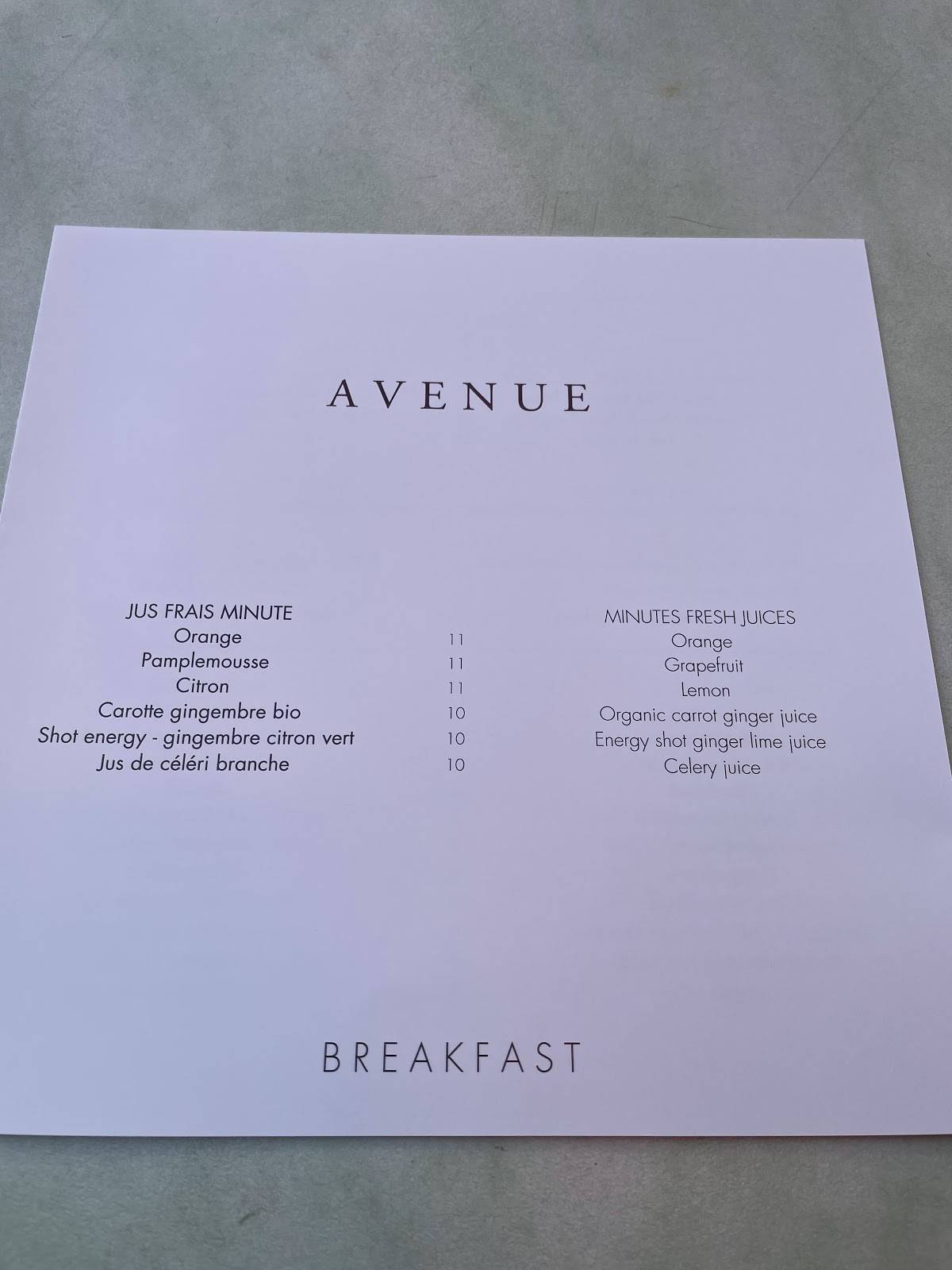 Menu at L'Avenue restaurant, Paris, 41 Av. Montaigne
