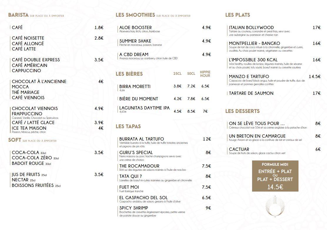 Menu au LE GURU restaurant, Montpellier