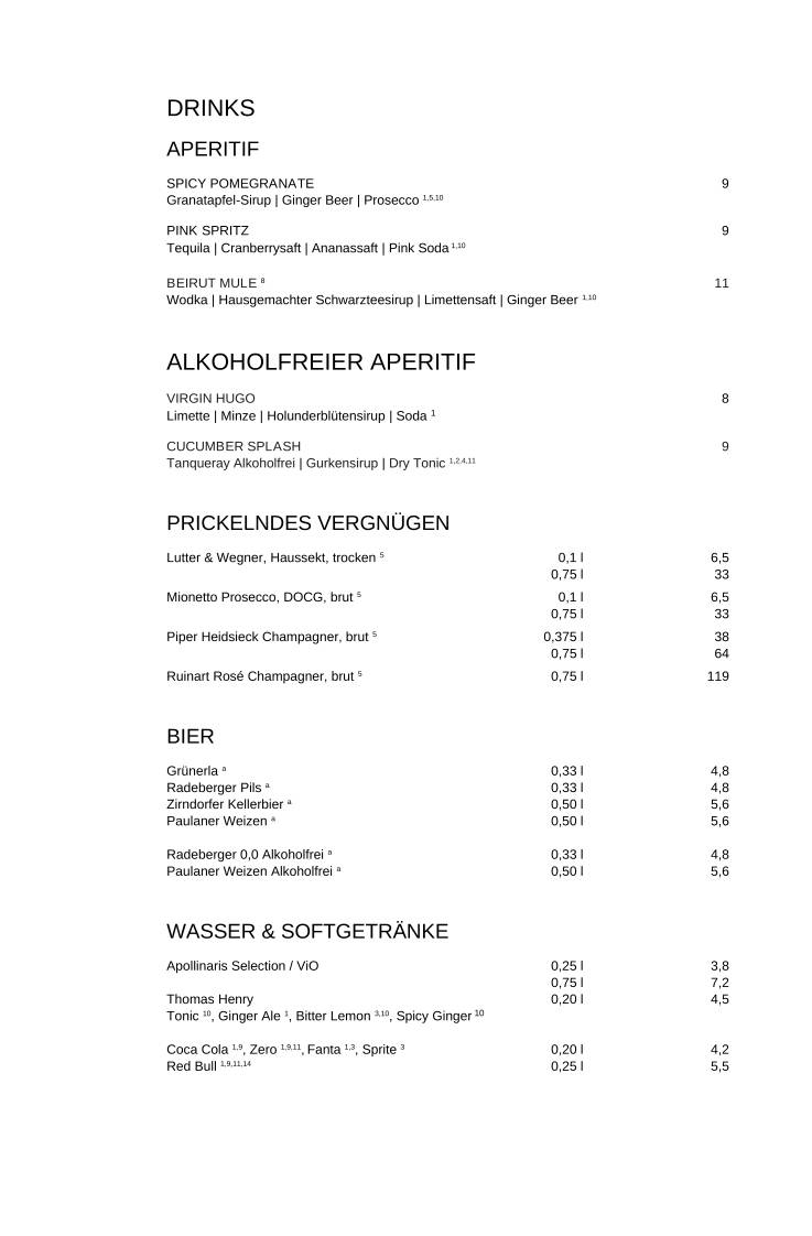 Speisekarte von Levi restaurant, Nürnberg