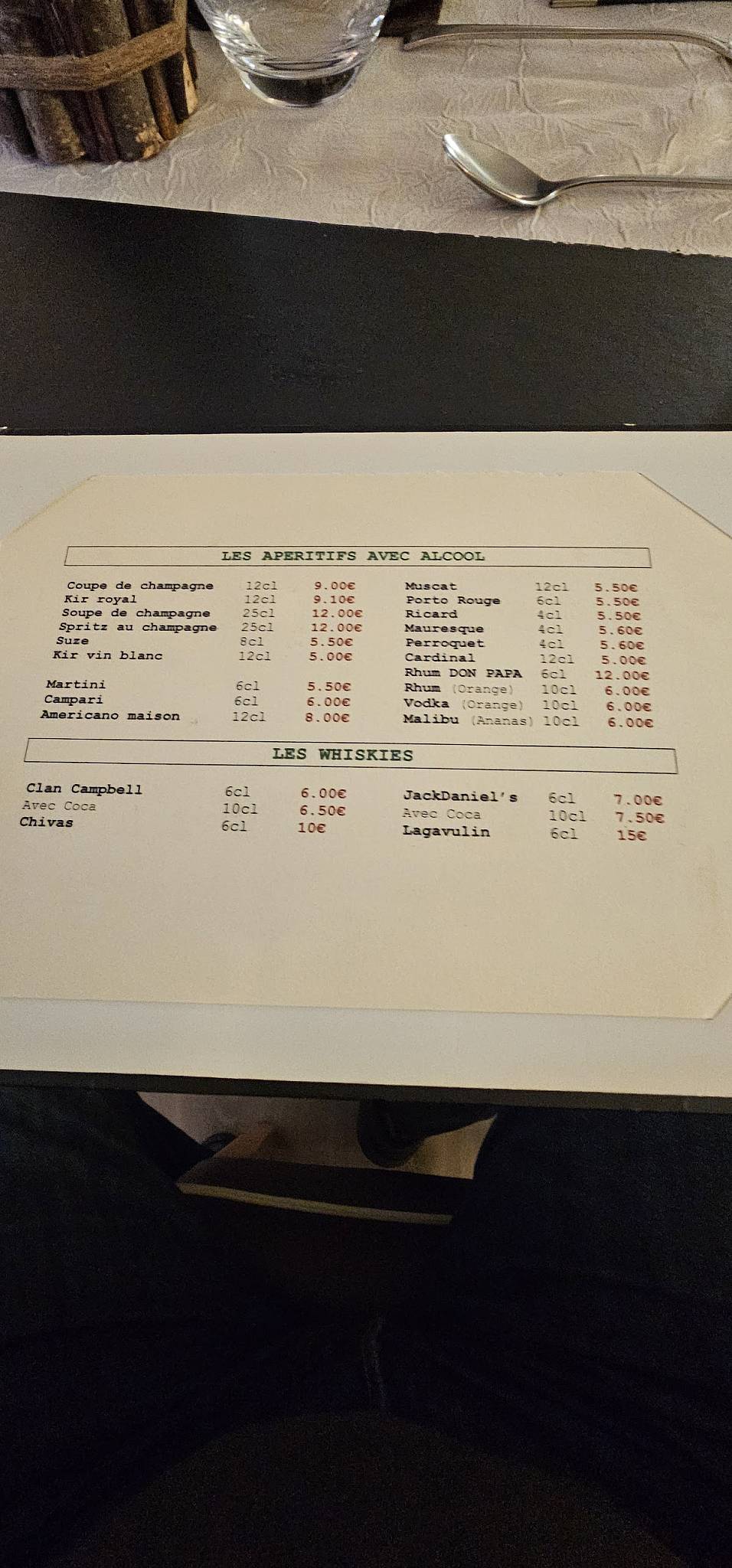 Menu au La Table Verte restaurant, Genainville