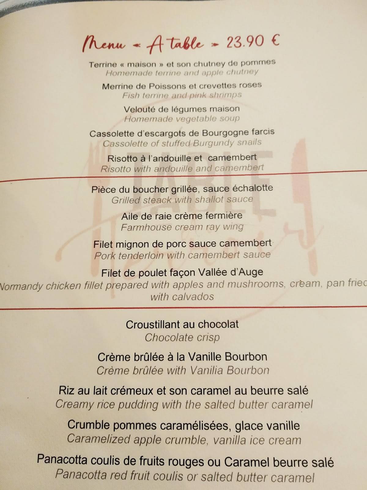 Menu at La Table du Terroir restaurant, Bayeux