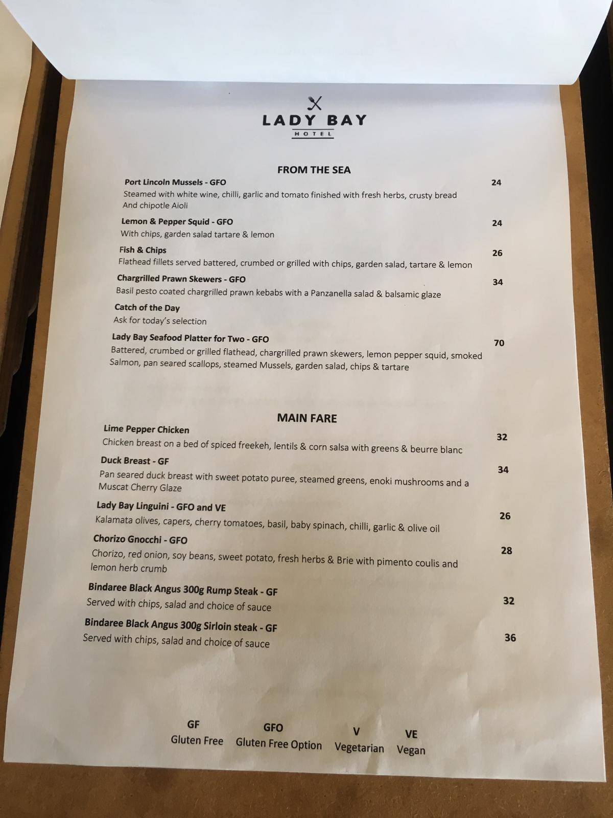 Menu at Lady Bay Resort Bar & Restaurant, Normanville