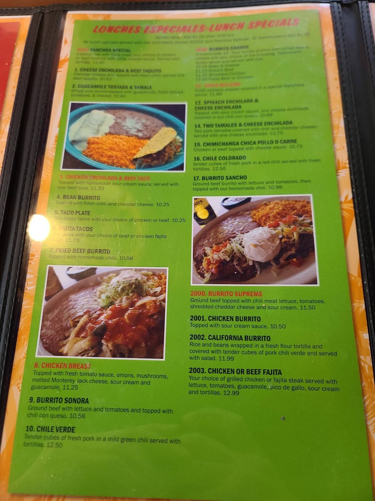 Menu at Las Palmas restaurant, Bentonville, 301 N Walton Blvd