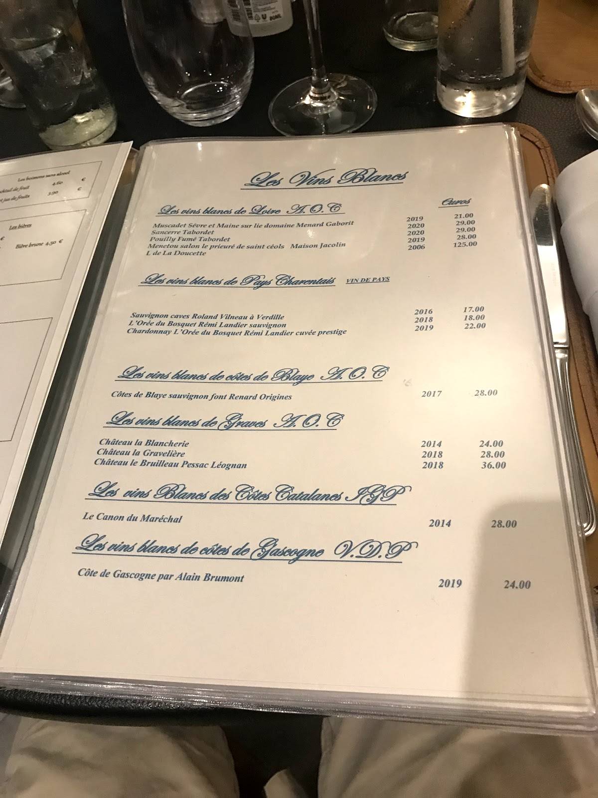 Menu au Restaurant Le Cheval Blanc, Luxé