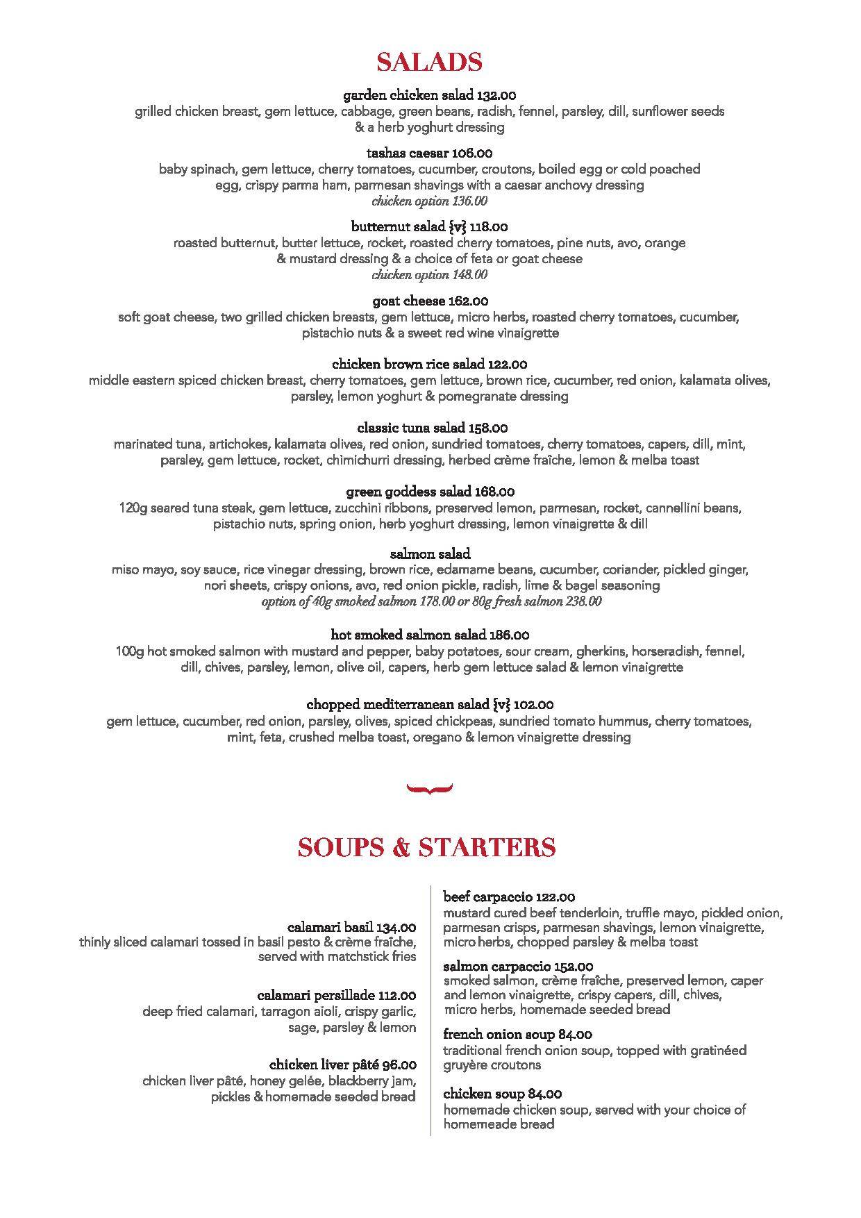 Menu au Le Parc by tashas restaurant, Johannesburg