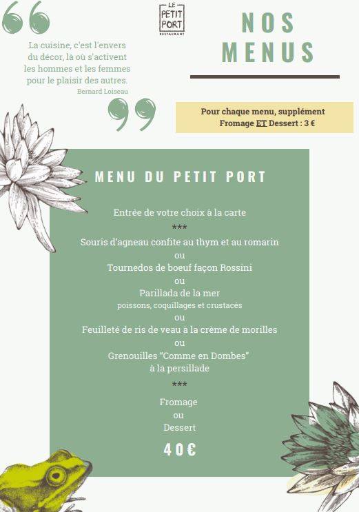 Menu au Restaurant Le Petit Port, Fareins