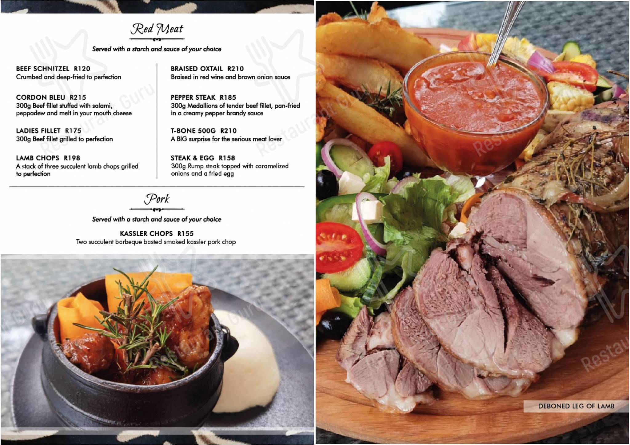 Menu at Fairview Hotels, Spa and Golf Resort restaurant, Tzaneen