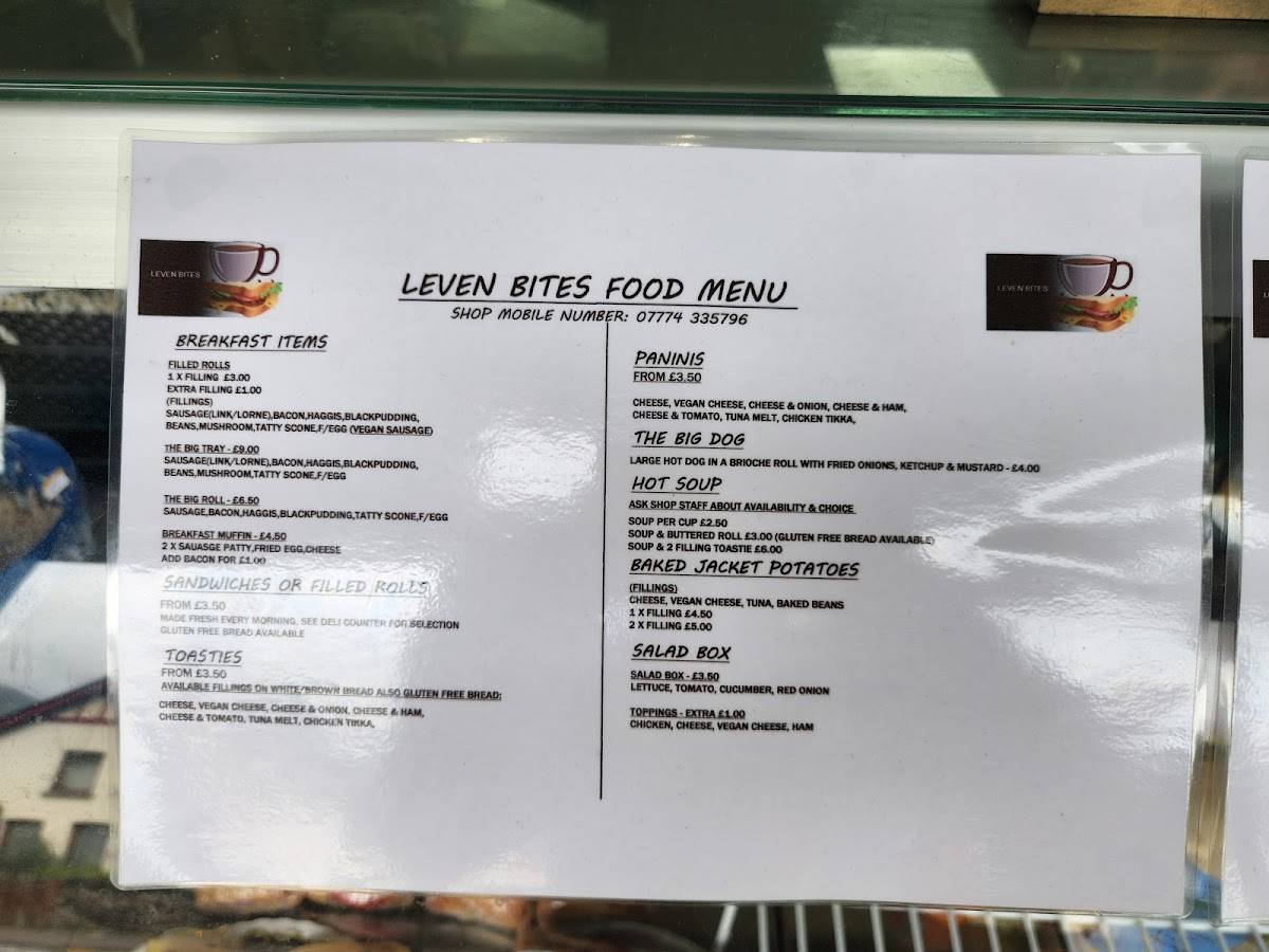 Menu at Leven Bites, Kinlochleven
