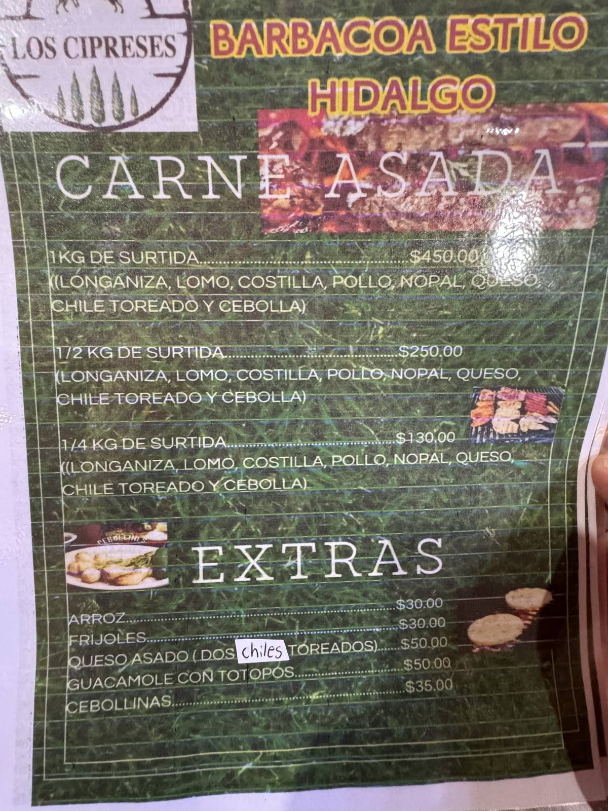 Carta de Los Cipreses- Barbacoa de horno, Las Vigas de Ramírez