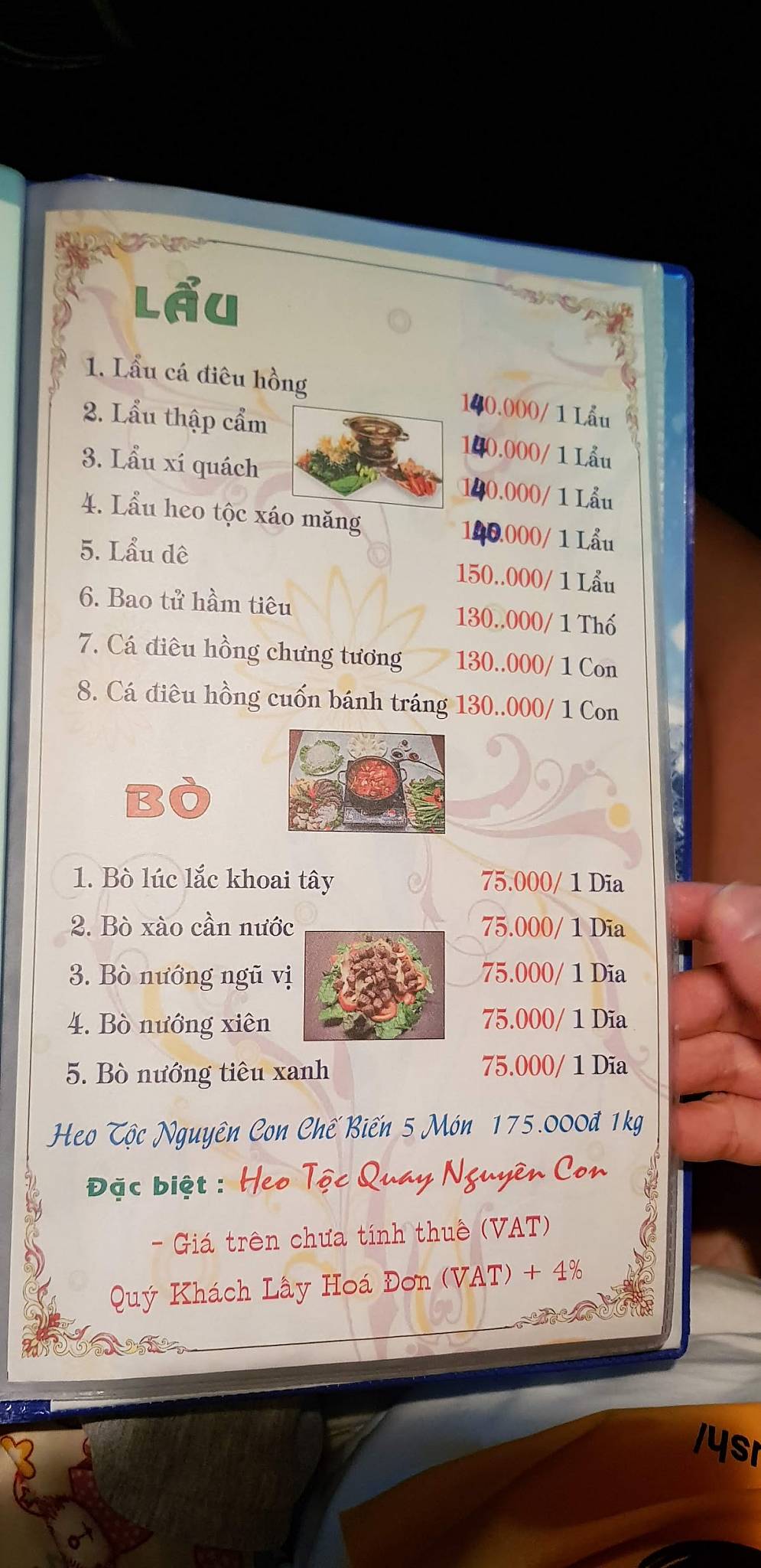 Menu at Lương Gia Quán restaurant, Ho Chi Minh City, 82 Nguyễn Tuyển