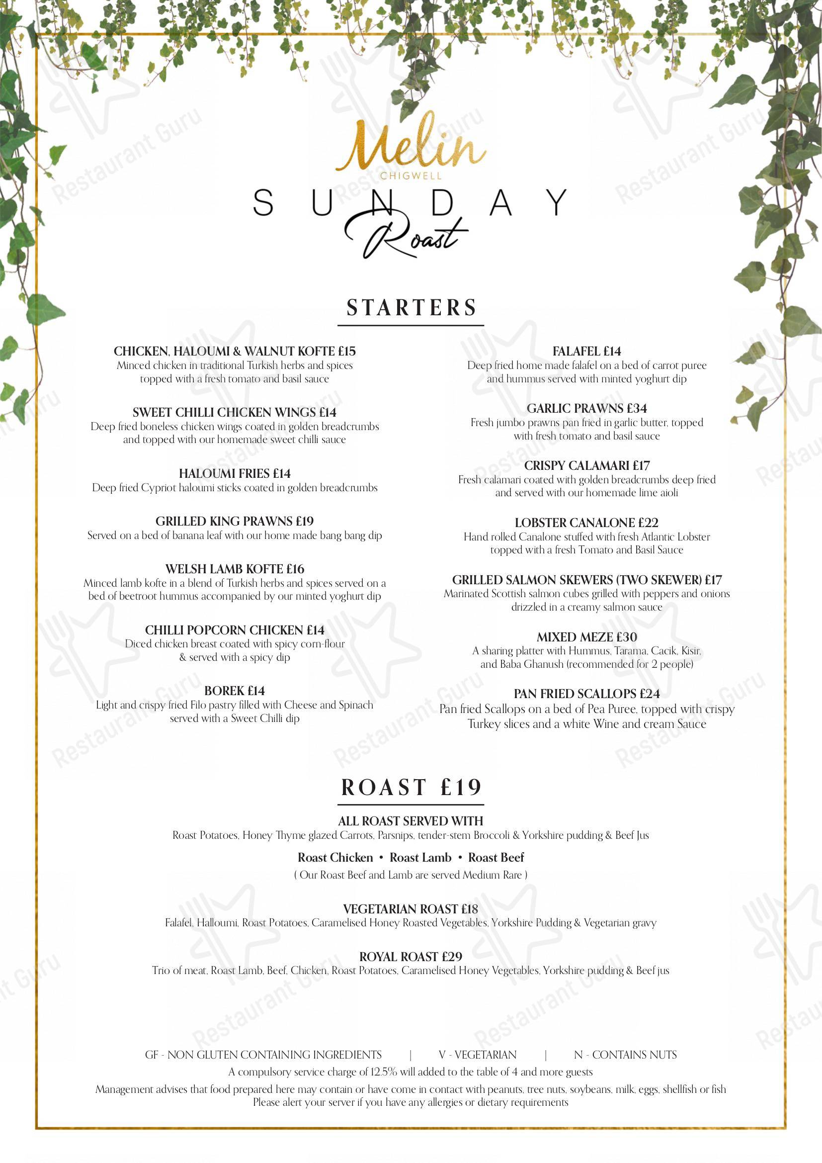 Menu at Melin Bar & Restaurant, Harlow