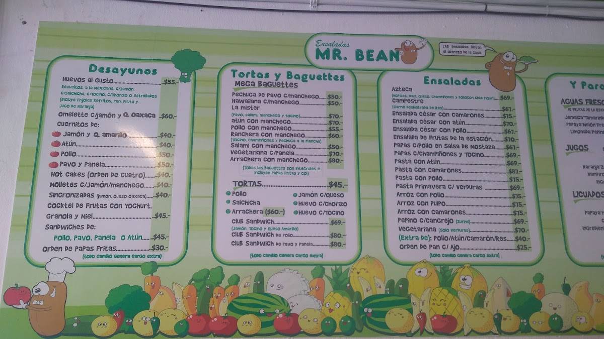 Menu at MR. BEAN restaurant, Cancún