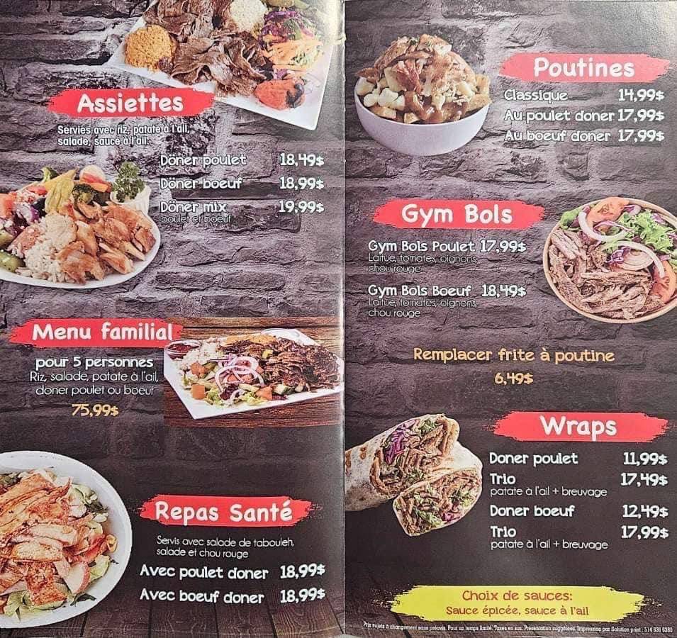 Menu au Mac Doner restaurant, Saint-Hippolyte