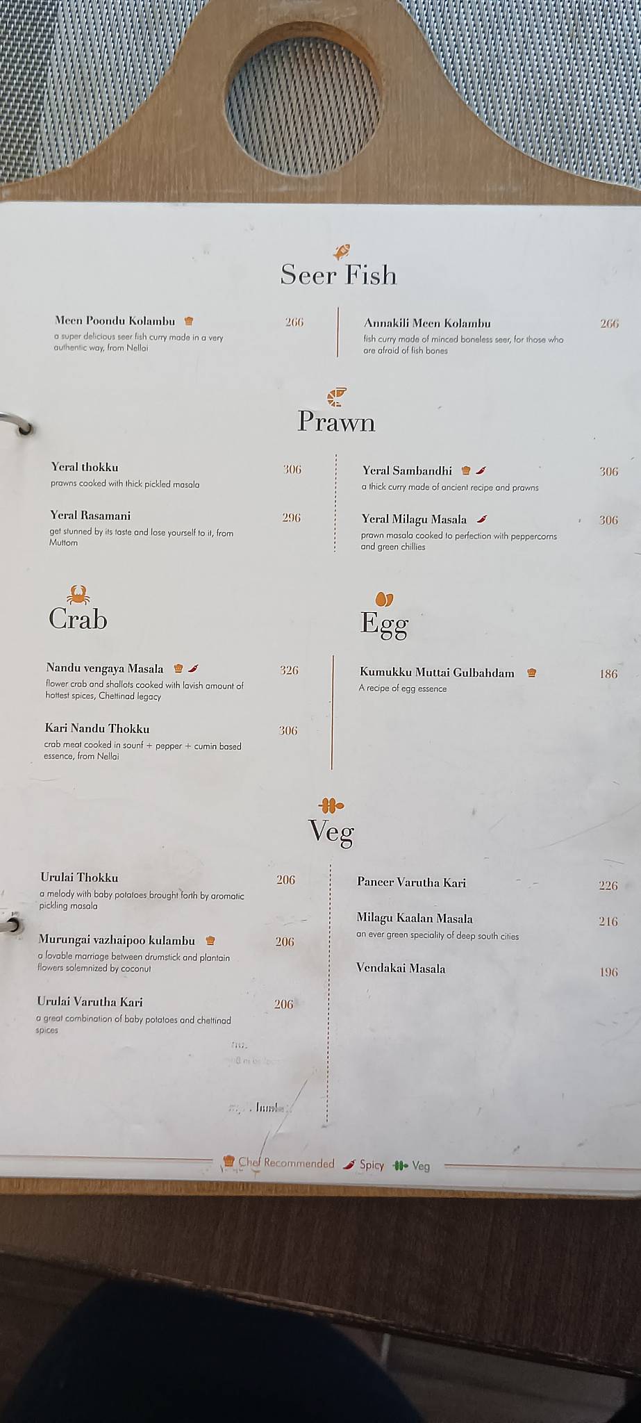 Menu at Madras Machan's, Chennai