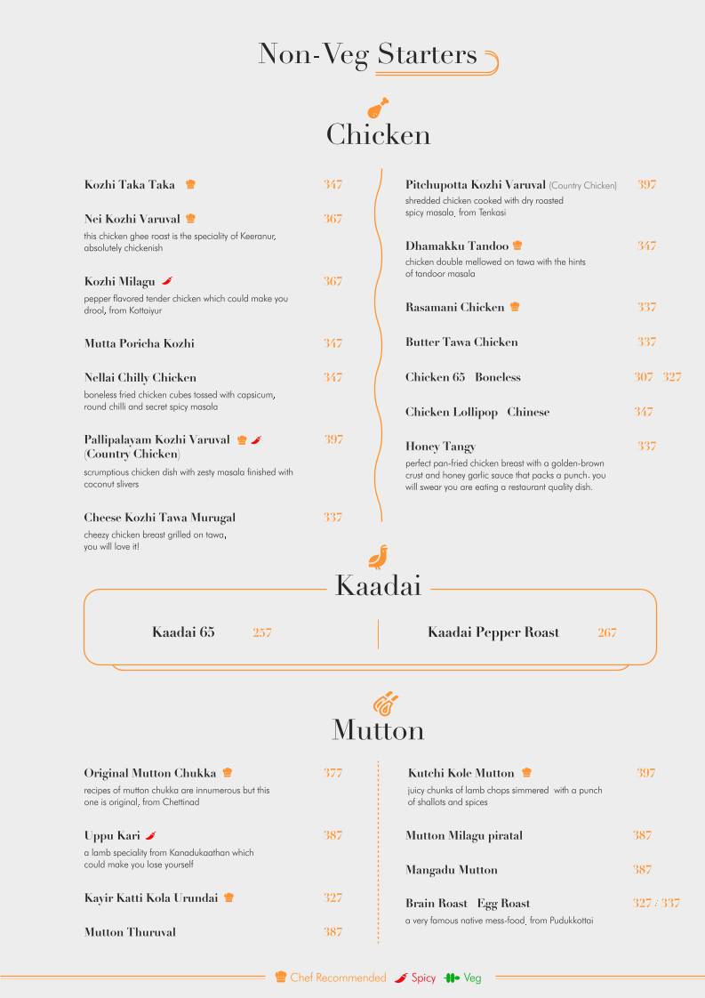 Menu at Madras Machan's, Chennai