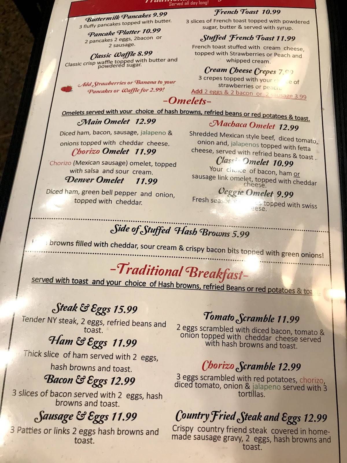 Menu at Main Stop on the Ave restaurant, Yakima