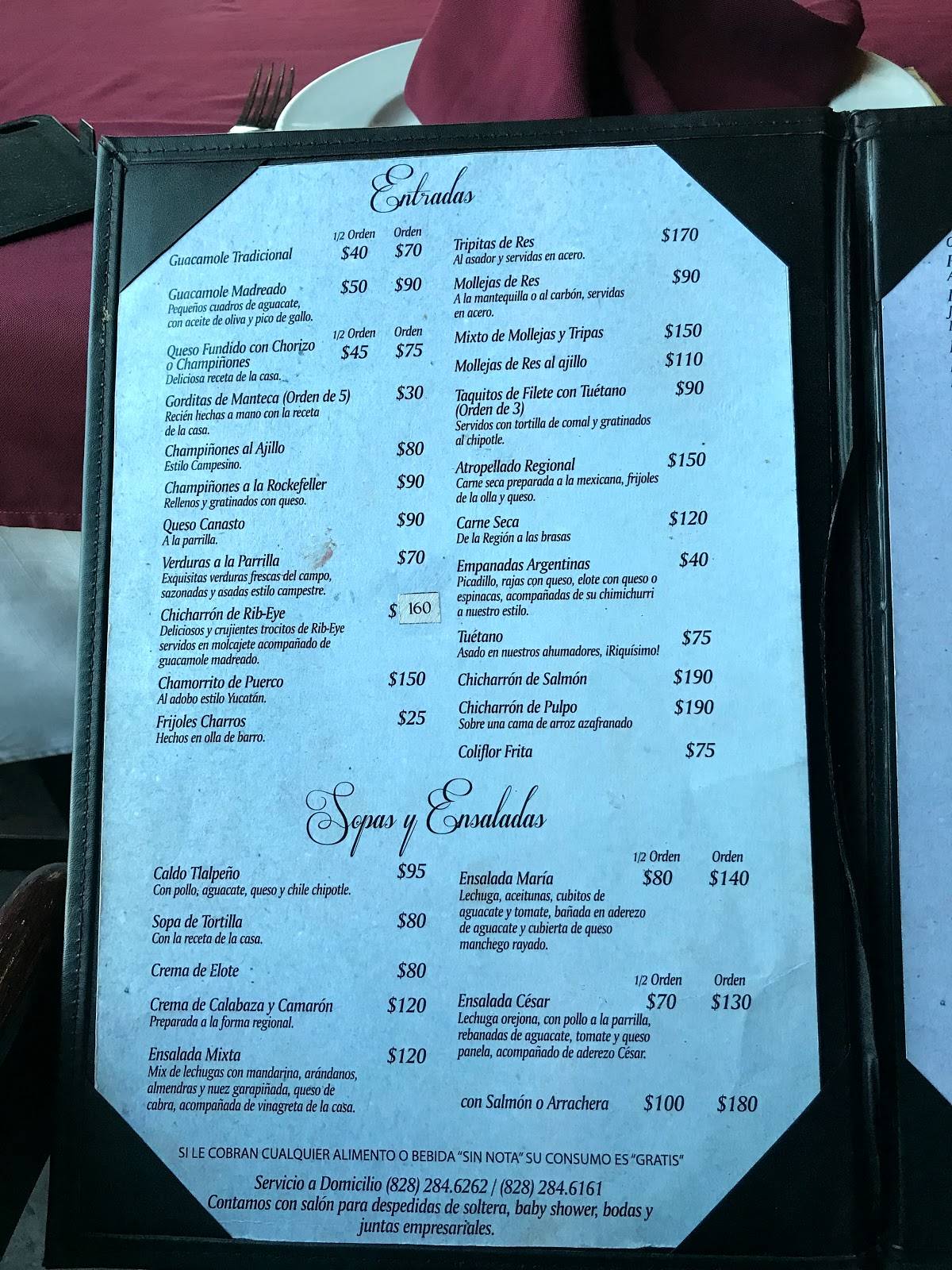 Carta de María Mía Restaurante, Cadereyta Jiménez, Blvd. Benito Juárez 1659