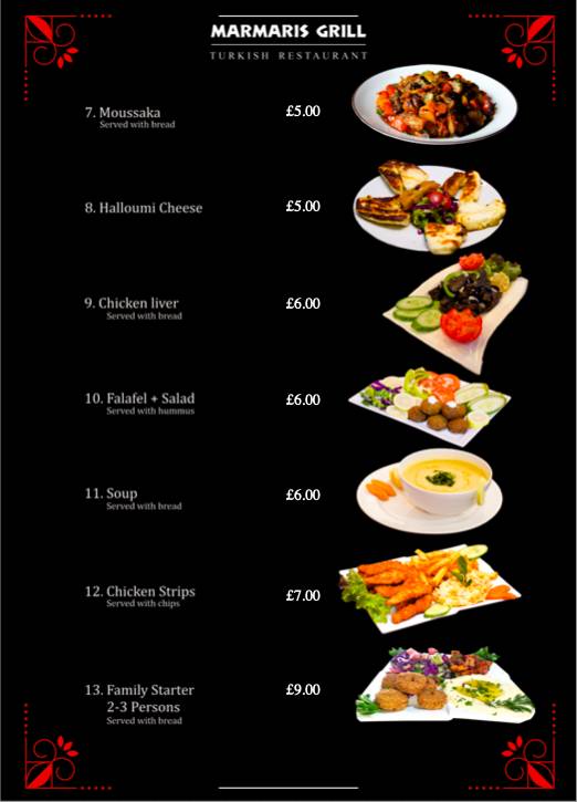 Menu at Marmaris Grill Turkish Restaurant, Bedford