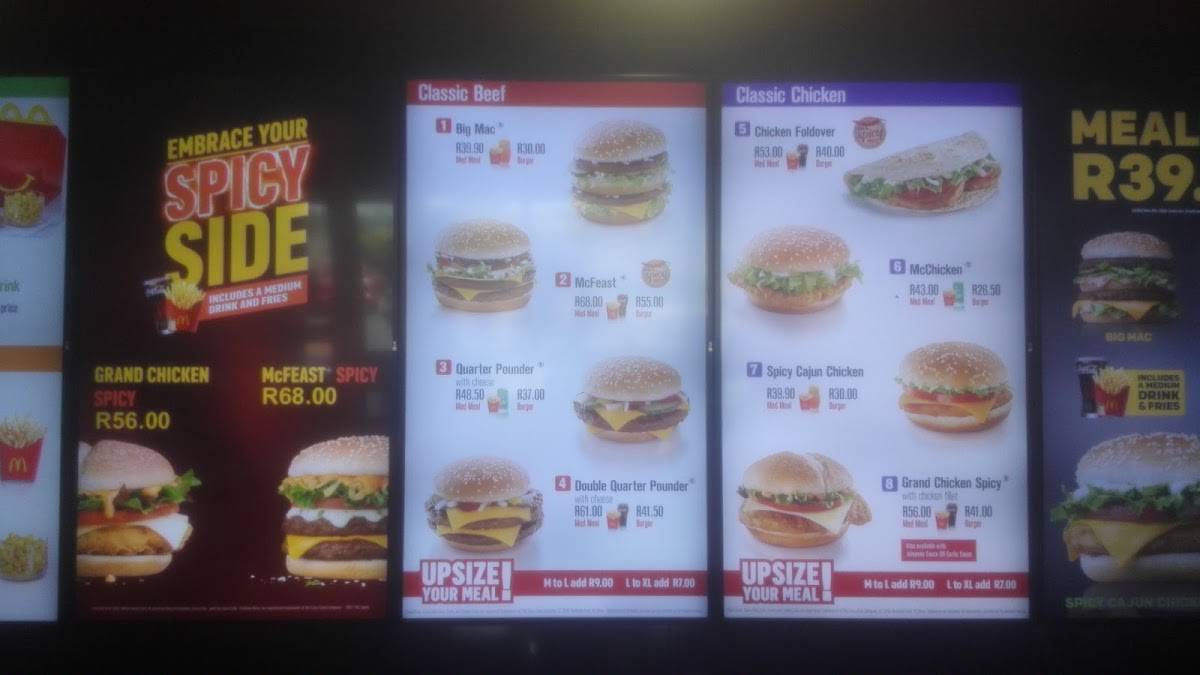 Menu at McDonald's Southgate Drive-Thru restaurant, Johannesburg South