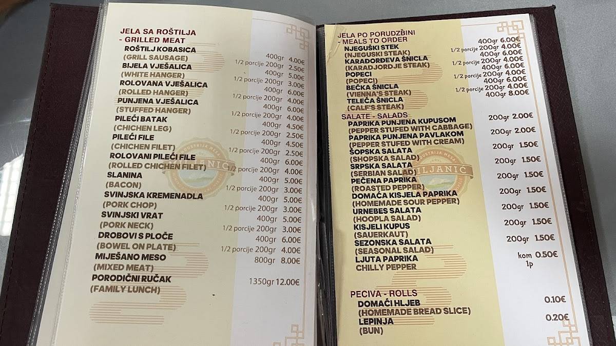 Menu at Restaurant Merak, Niksic