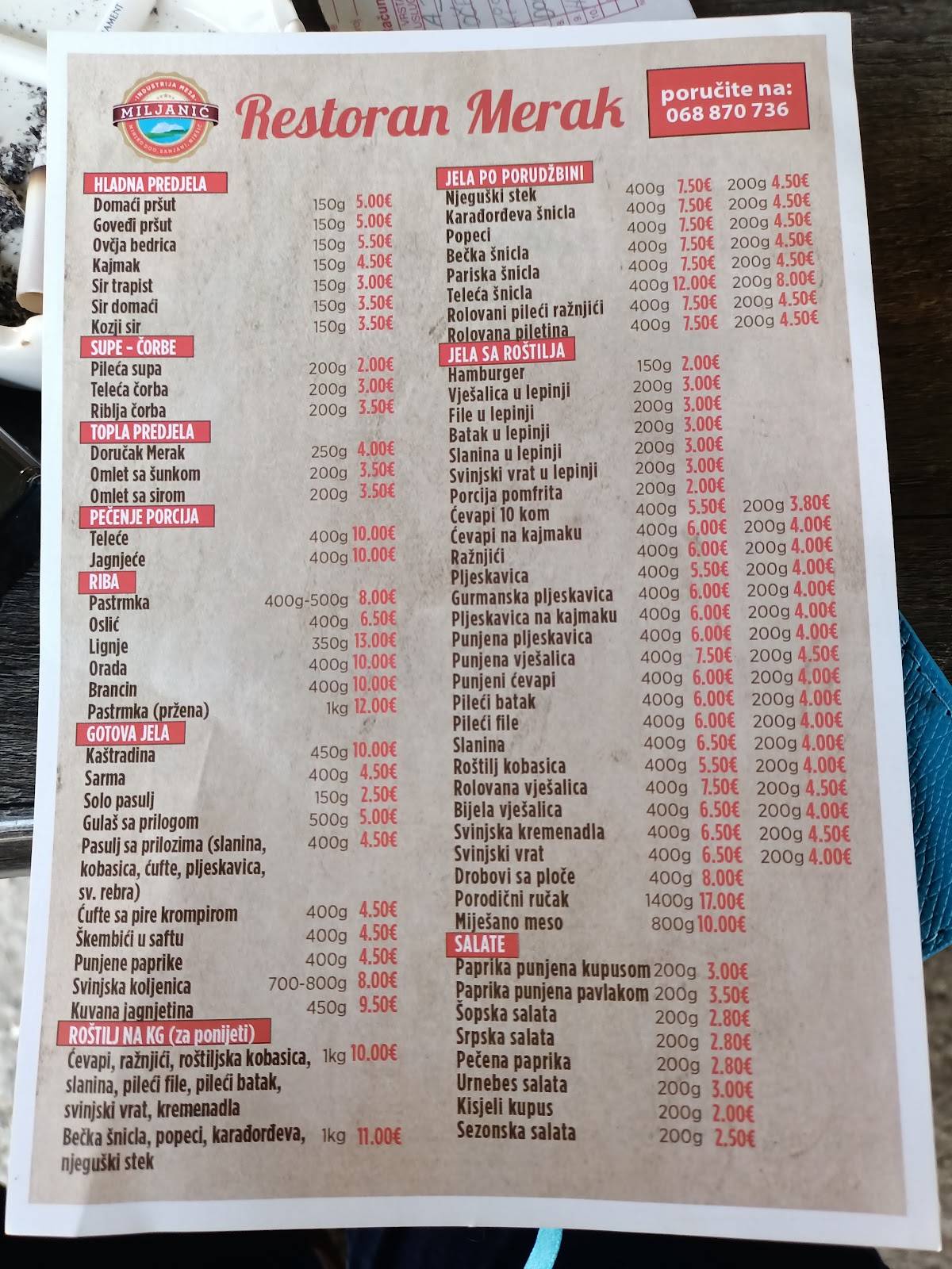 Menu at Restaurant Merak, Niksic