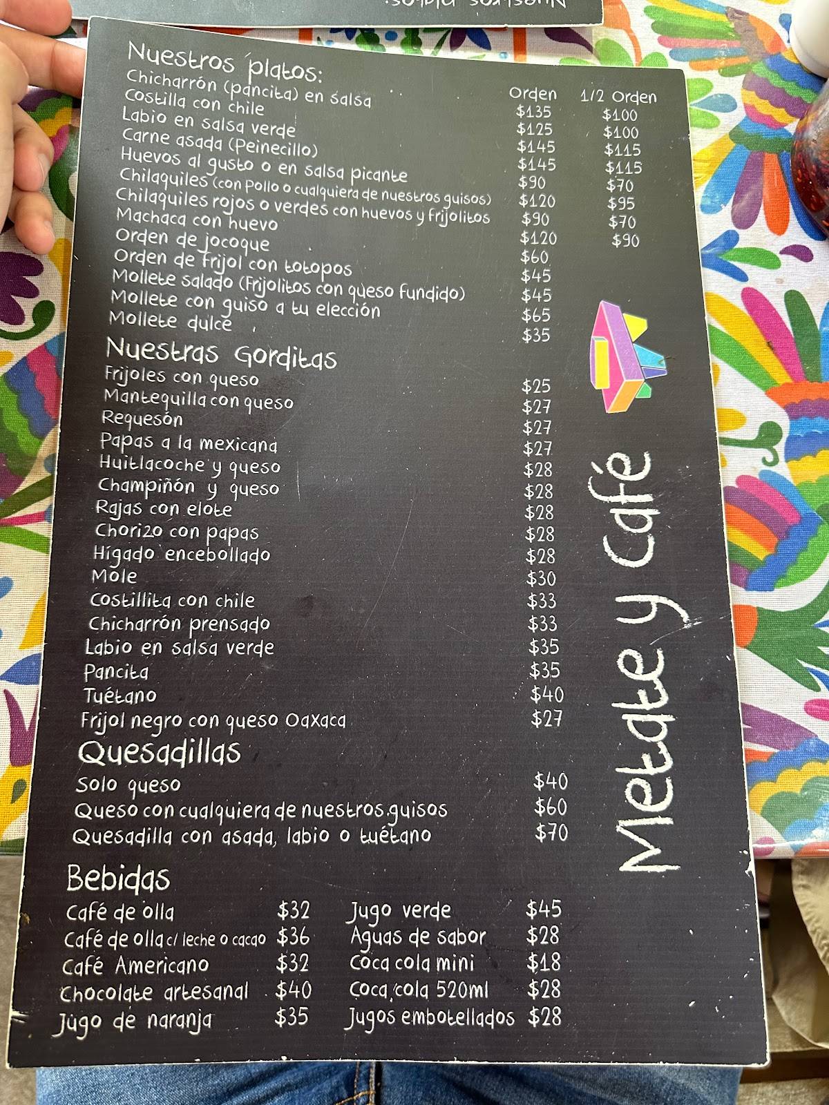 Carta de Metate y Café Río Blanco, Zapopan