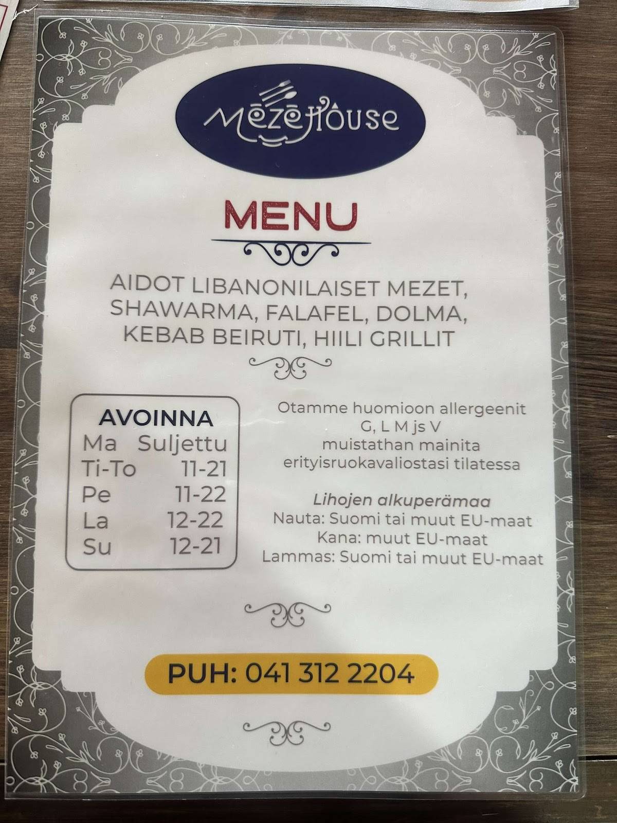 Menu at Meze House restaurant, Vantaa