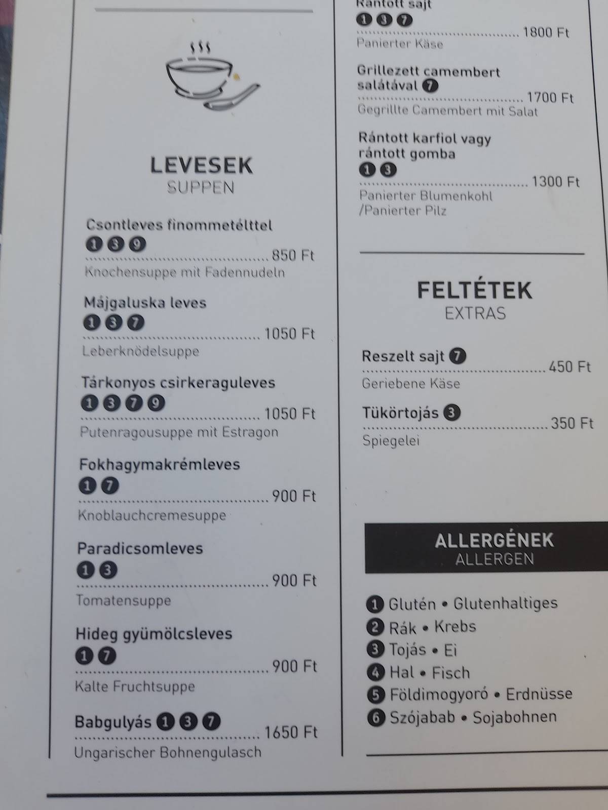 Menu at Mézes Mackó Étterem restaurant, Marcali