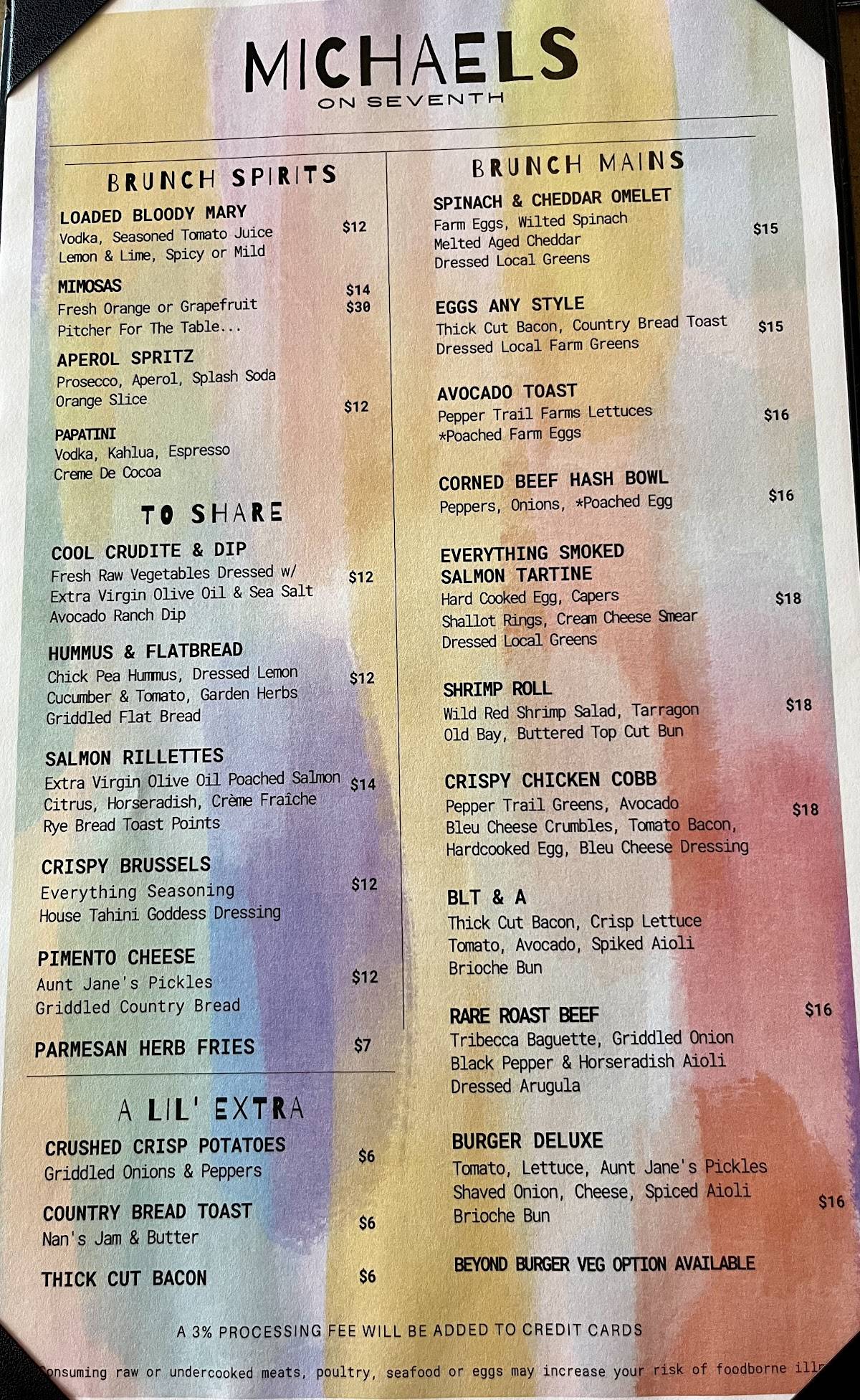 Menu at Michael's on 7th restaurant, Vero Beach