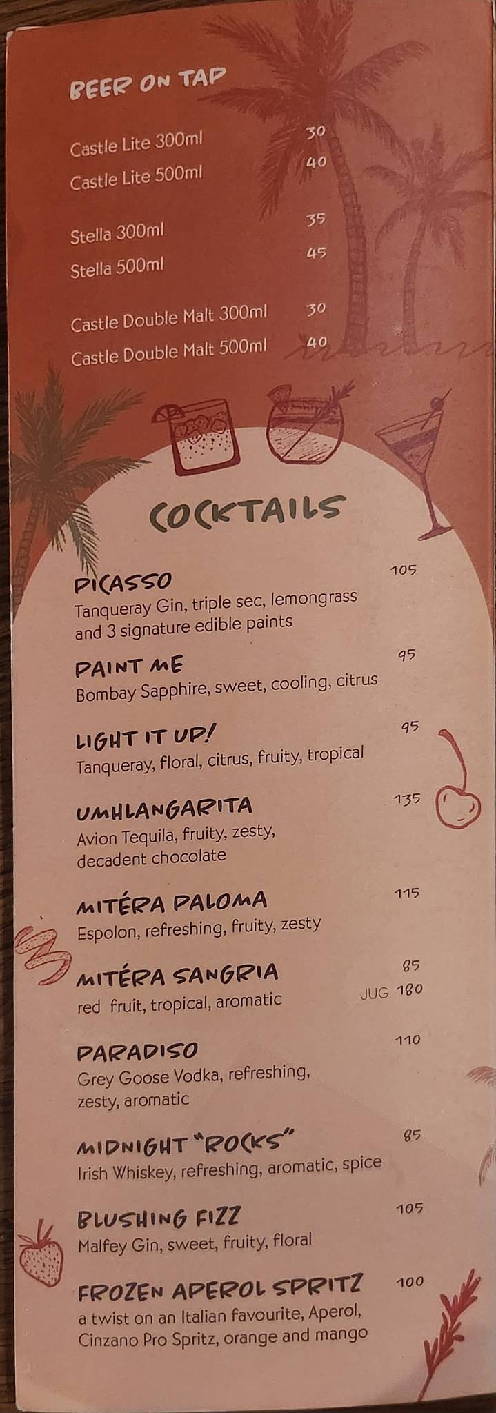 Menu at Mitera uMhlanga restaurant, Umhlanga
