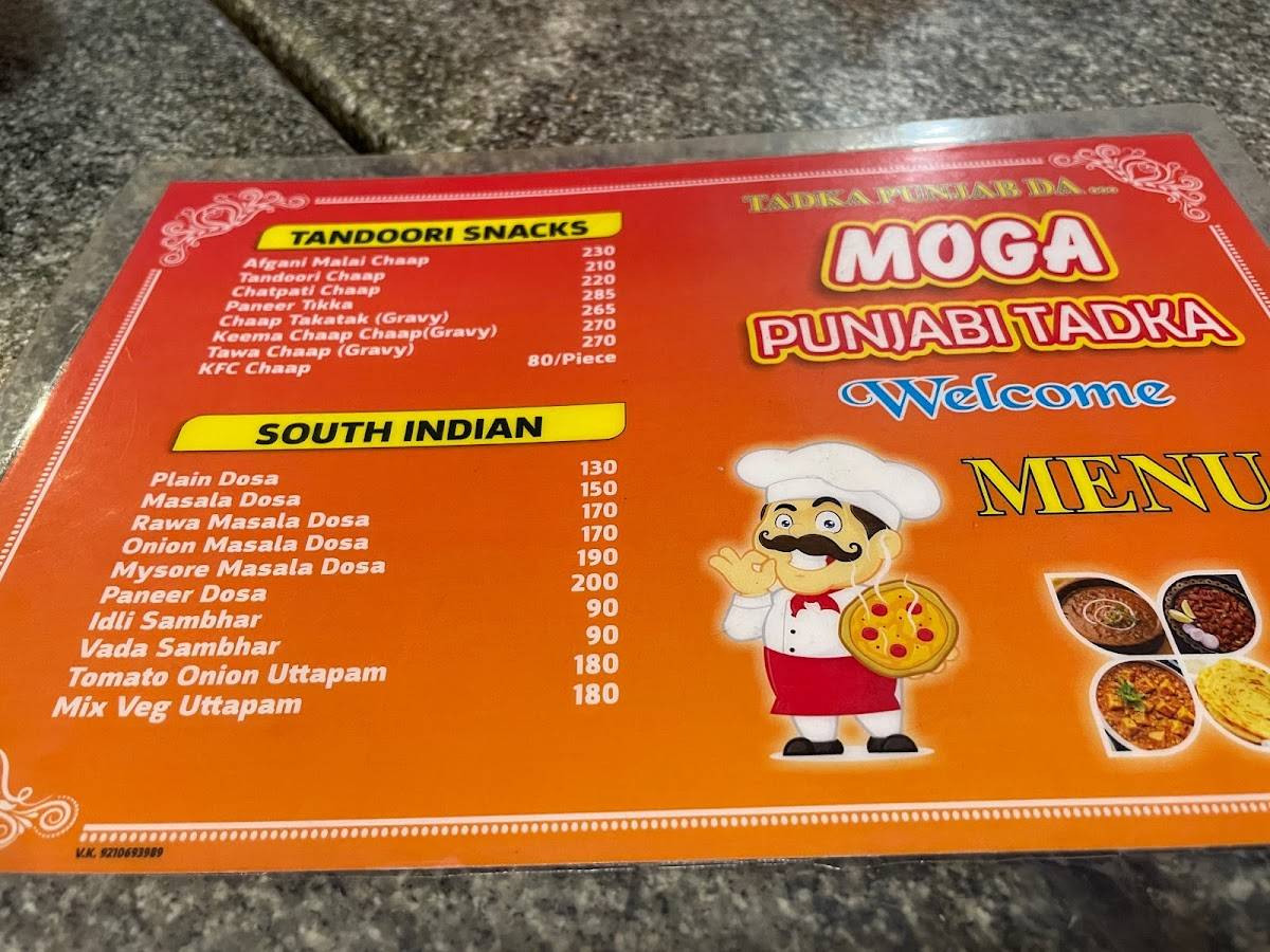 Menu at Moga Punjabi Tadka, Gajraula, National Highway 24