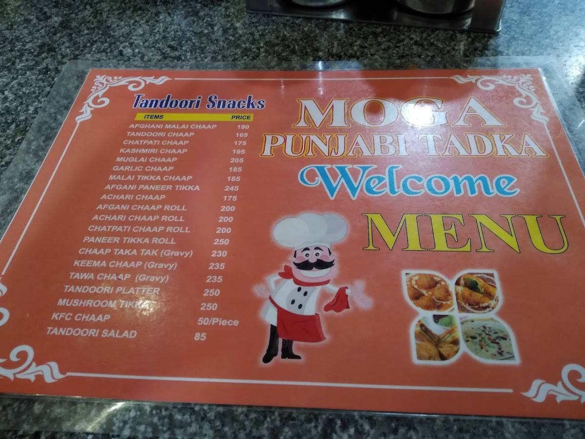 Menu at Moga Punjabi Tadka, Gajraula, National Highway 24