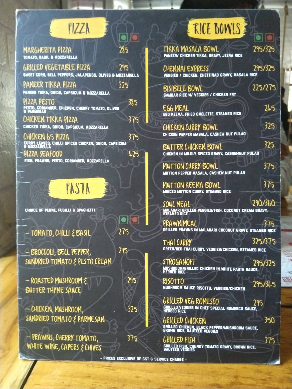 Menu at Monk's Kitchen, Vijayawada