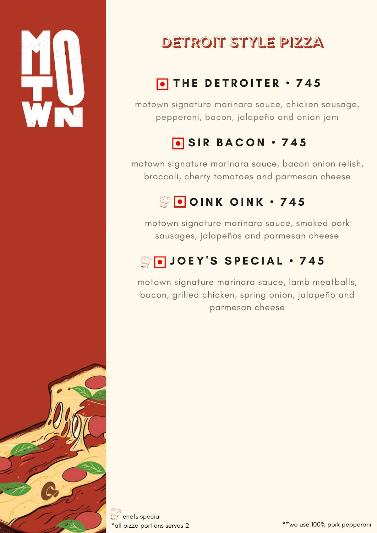Menu at Motown Detroit Style Pizza, New Delhi