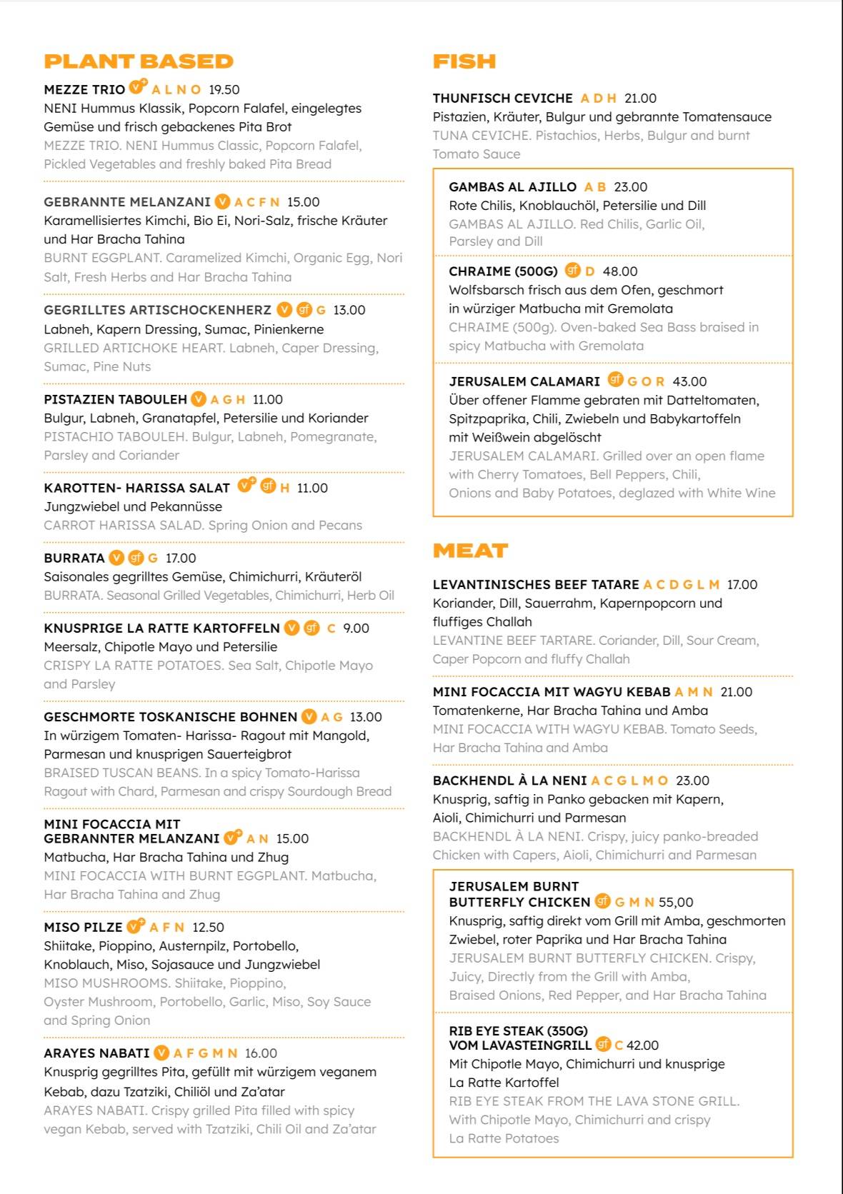 Speisekarte von NENI am Prater restaurant, Wien
