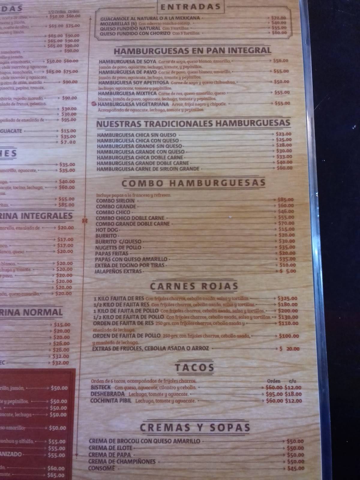 Carta del restaurante Natural House, Matamoros, Calle Dieciocho 1102