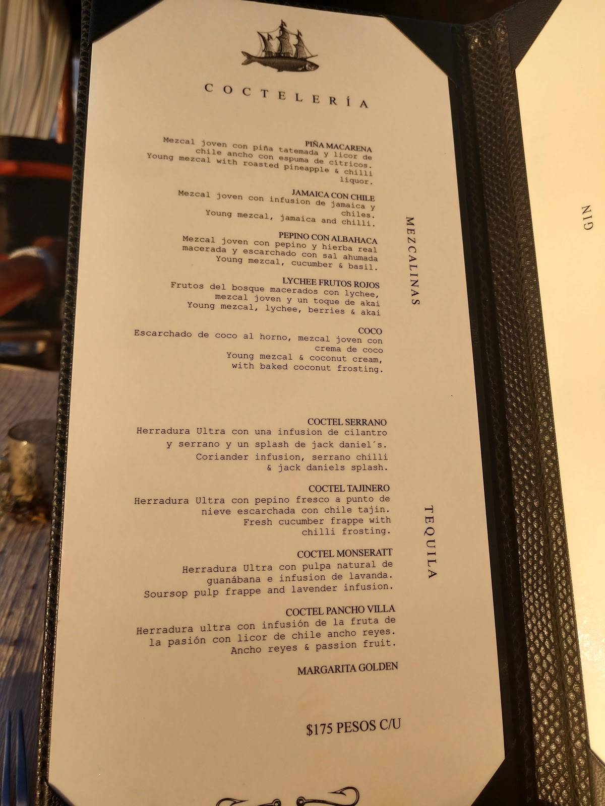 Menu at Navíos restaurant, Cancún