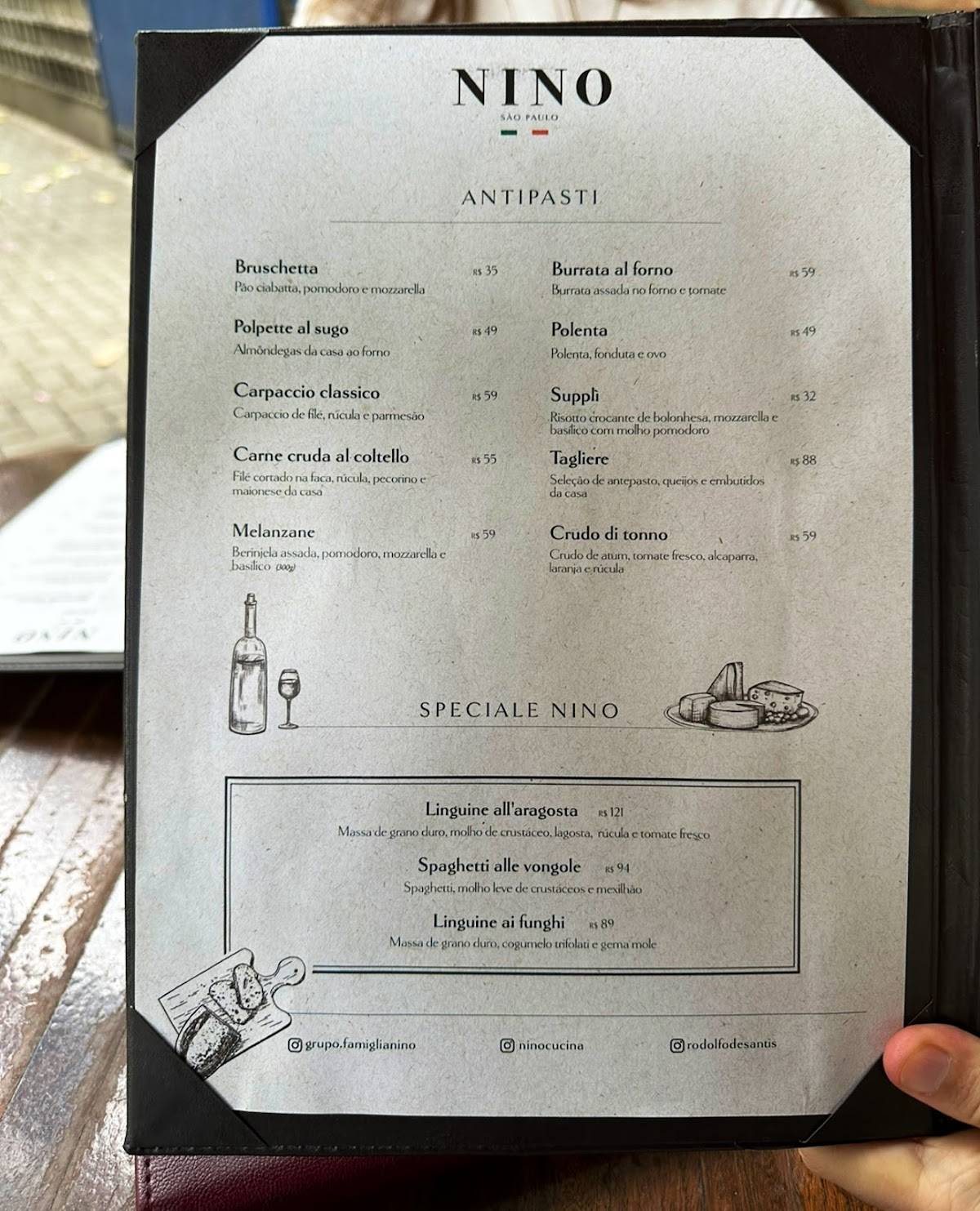Menu em Nino Cucina & Vino restaurante, São Paulo, R. Jerônimo da Veiga