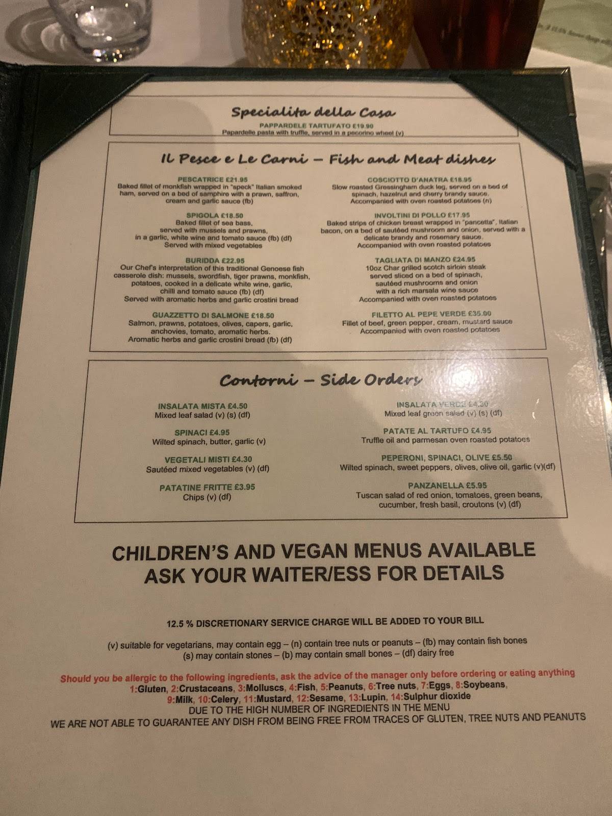 Menu at Olivo restaurant, Guildford