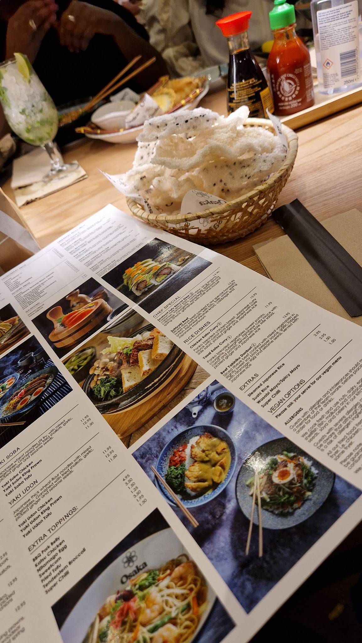 Menu at Osaka Reading restaurant, Reading