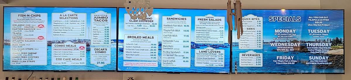 Menu at Oscar's Pier 83 restaurant, Glendale
