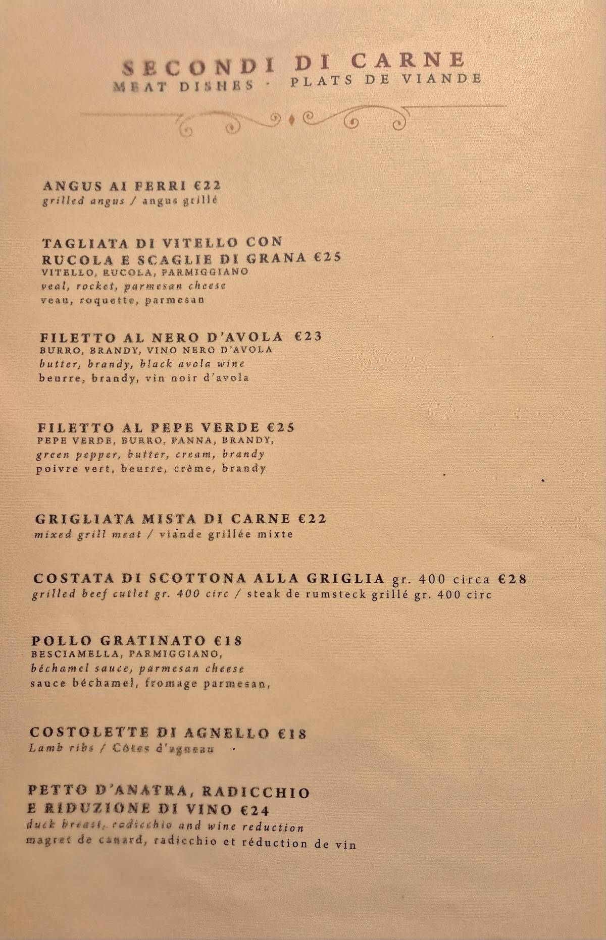 Menu at Ostaria del Duomo restaurant, Cefalù, Via Seminario