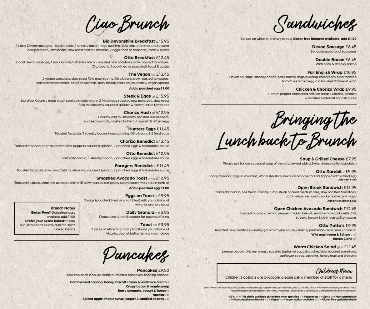 Menu at Otto restaurant, Torquay